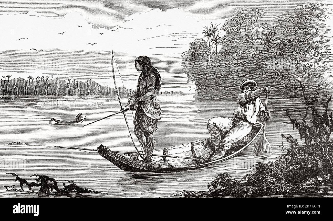 Turtle hunting, Brazil, South America. Exploration of the Rivers Amazon ...