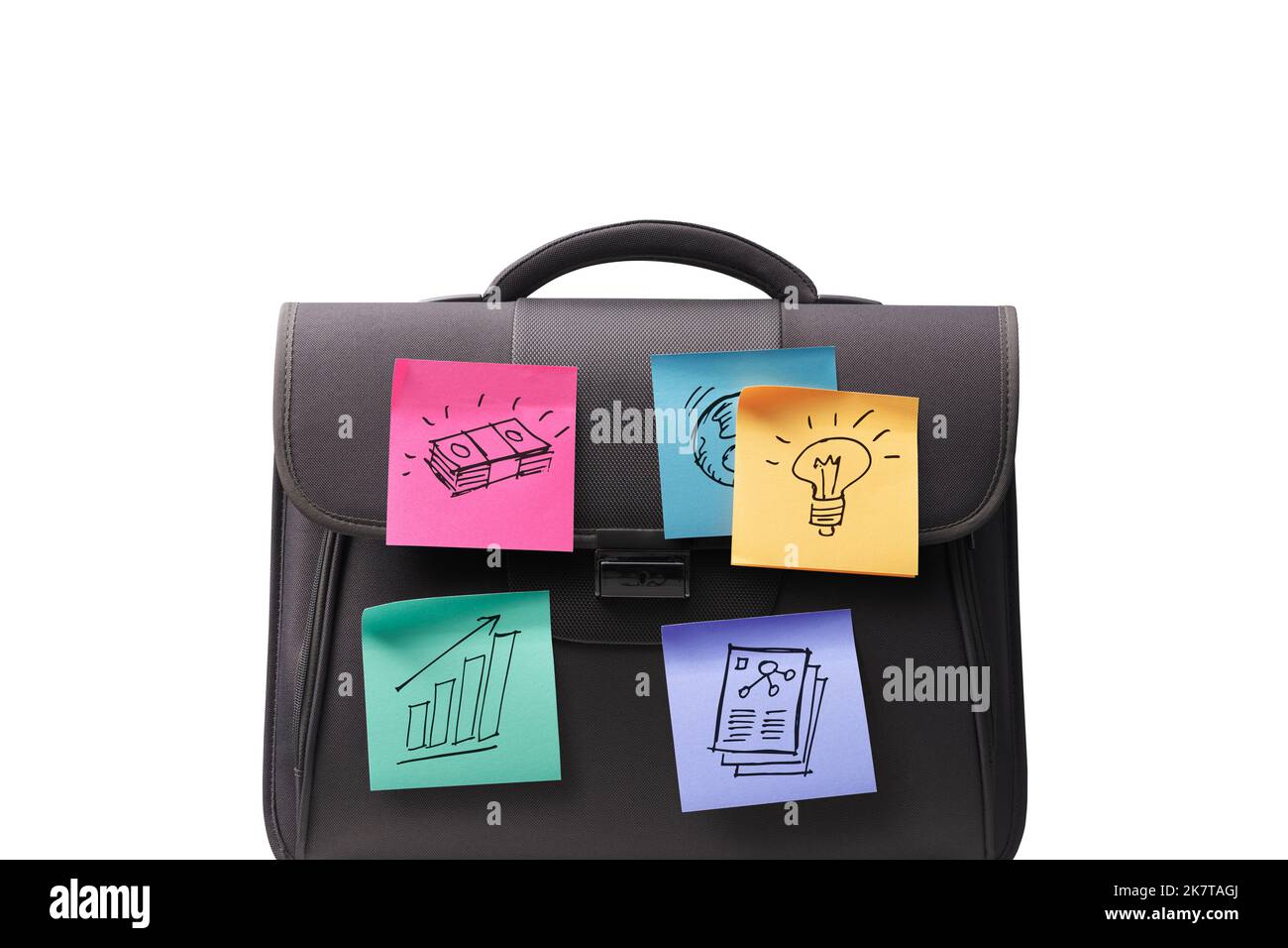 Businessman briefcase with creative concepts on sticky notes, career ...