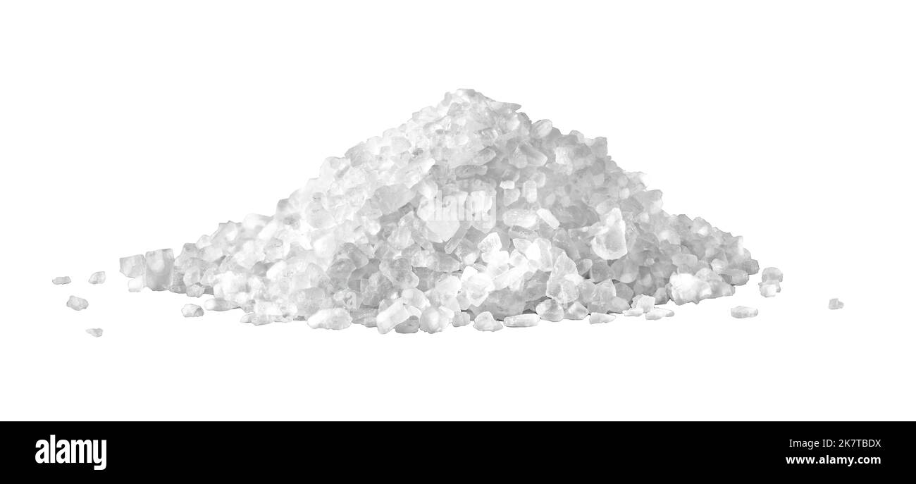 A heap of sea salt on white background. with clipping path Stock Photo ...