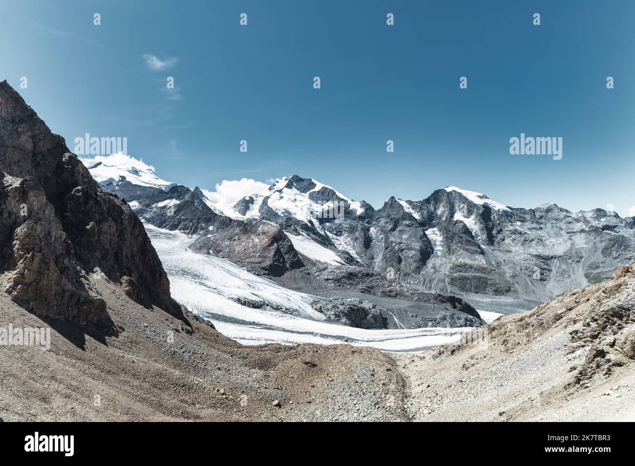 High mountain landscape in the Swiss Alps in the background Bernina ...