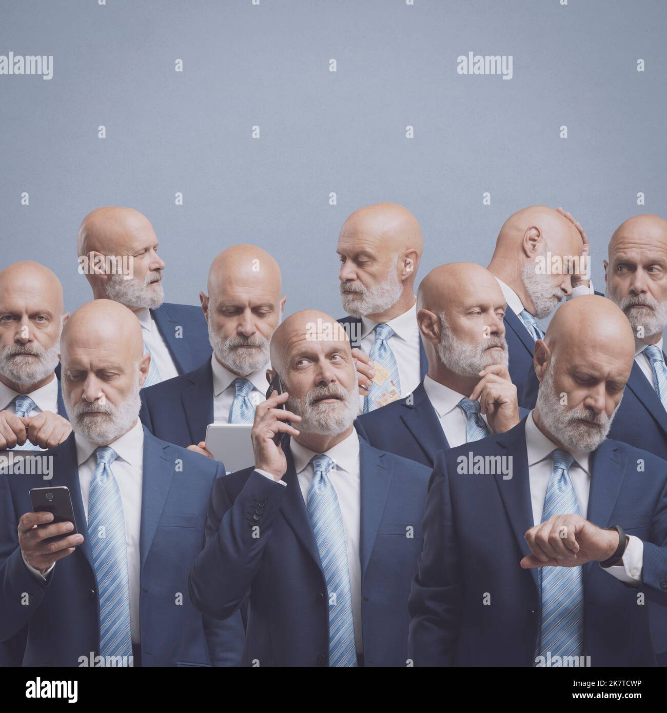 Multitasking flexible efficient businessman at work, collage of ...