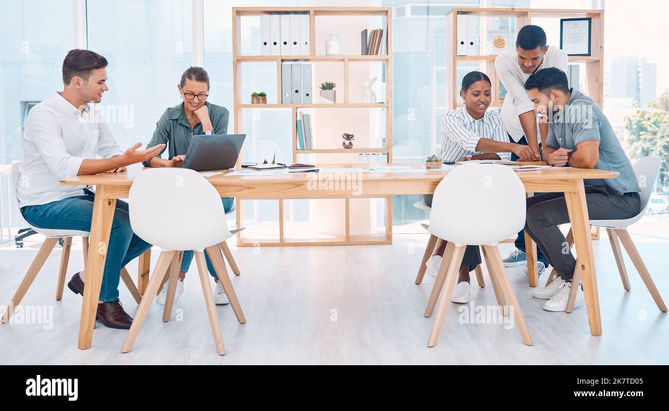 Meeting, collaboration and planning with a team in the boardroom for ...