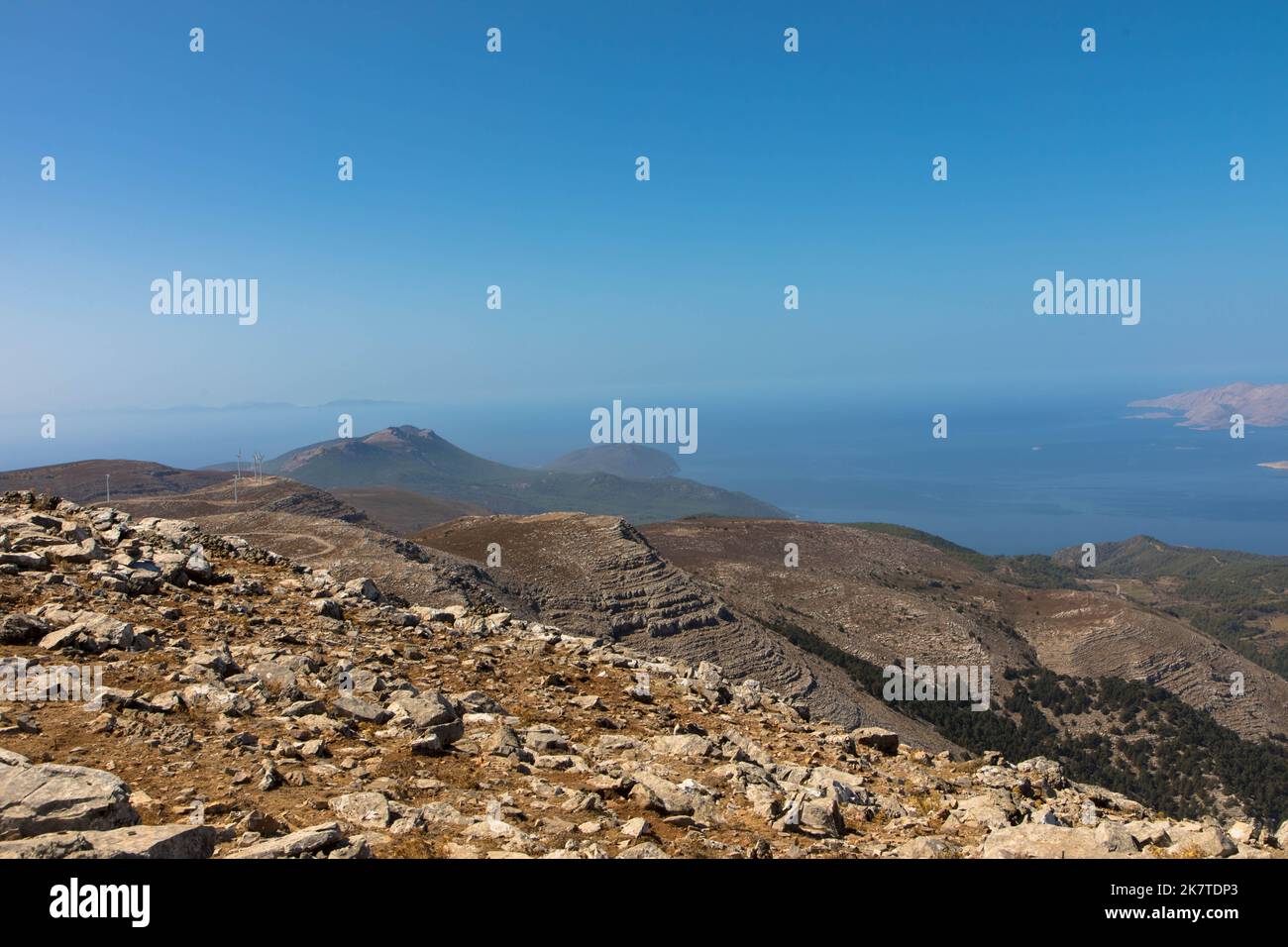 Panorama view on top of the Attavyros mountain. The highest mountain on ...