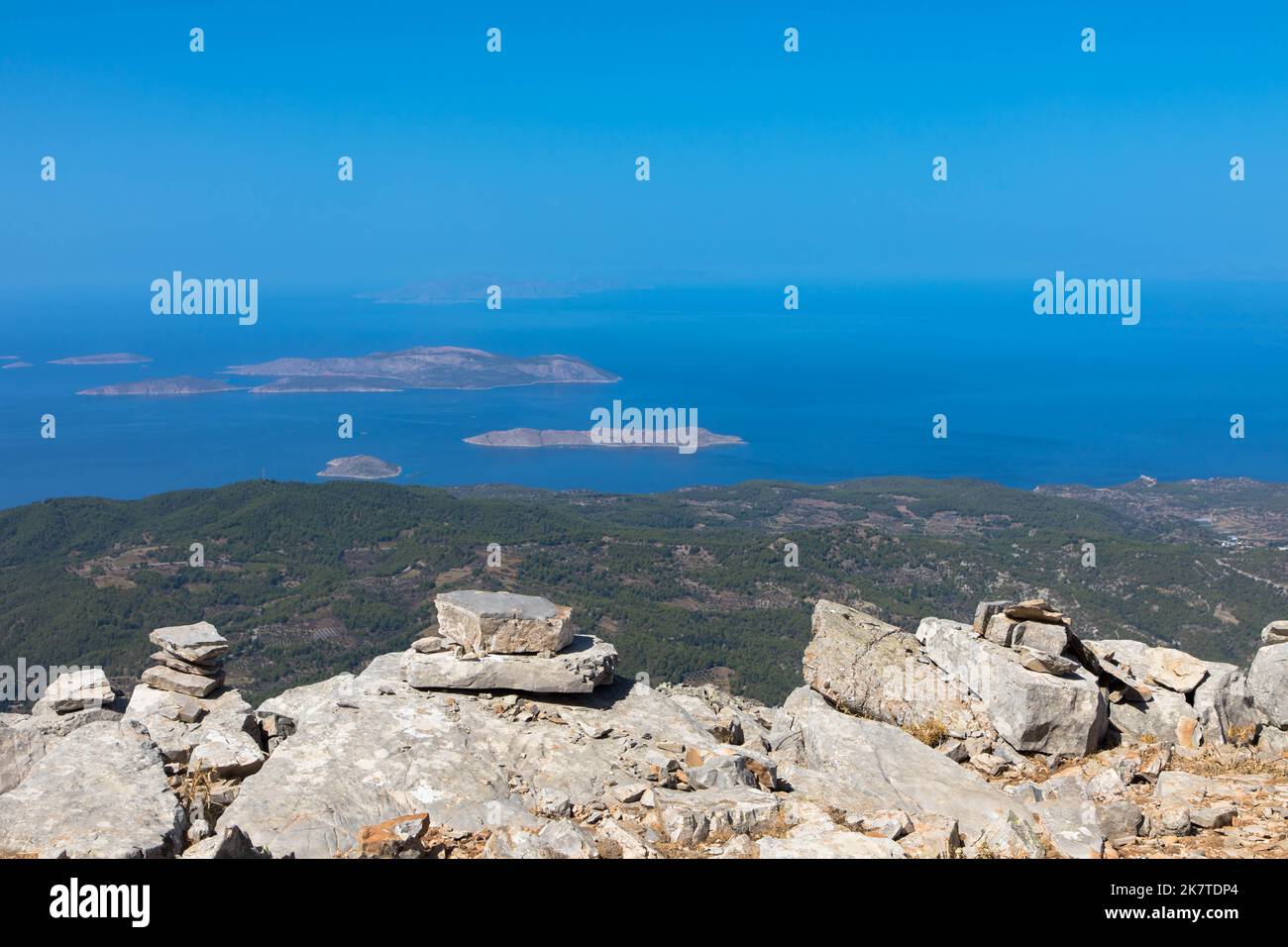 Panorama view on top of the Attavyros mountain. The highest mountain on ...
