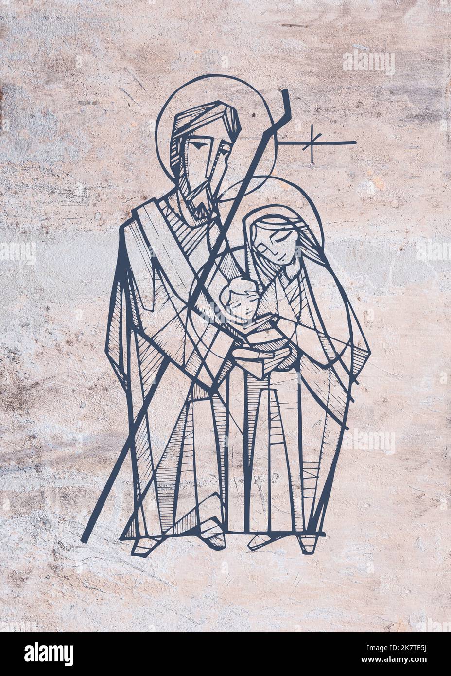 Hand drawn illustration or drawing of the Sacred Family Stock Photo - Alamy