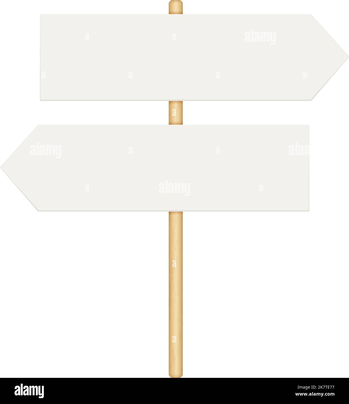 Signboard with wooden pole. Direction sign post with arrow. Street road ...