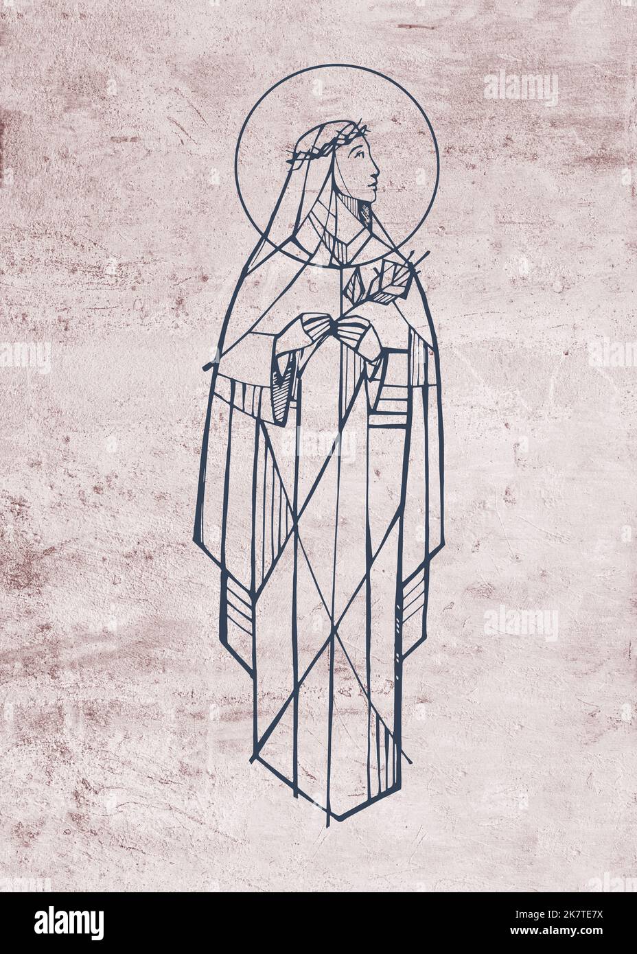 Hand drawn illustration or drawing of Catherine of Siena Stock Photo ...