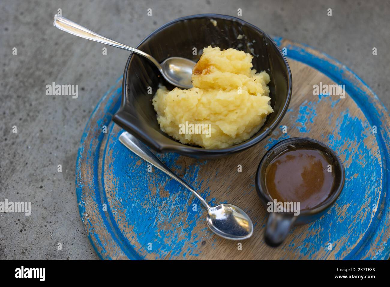 Mashed Potato with Gravy Sauce western popular food recipe Stock Photo ...