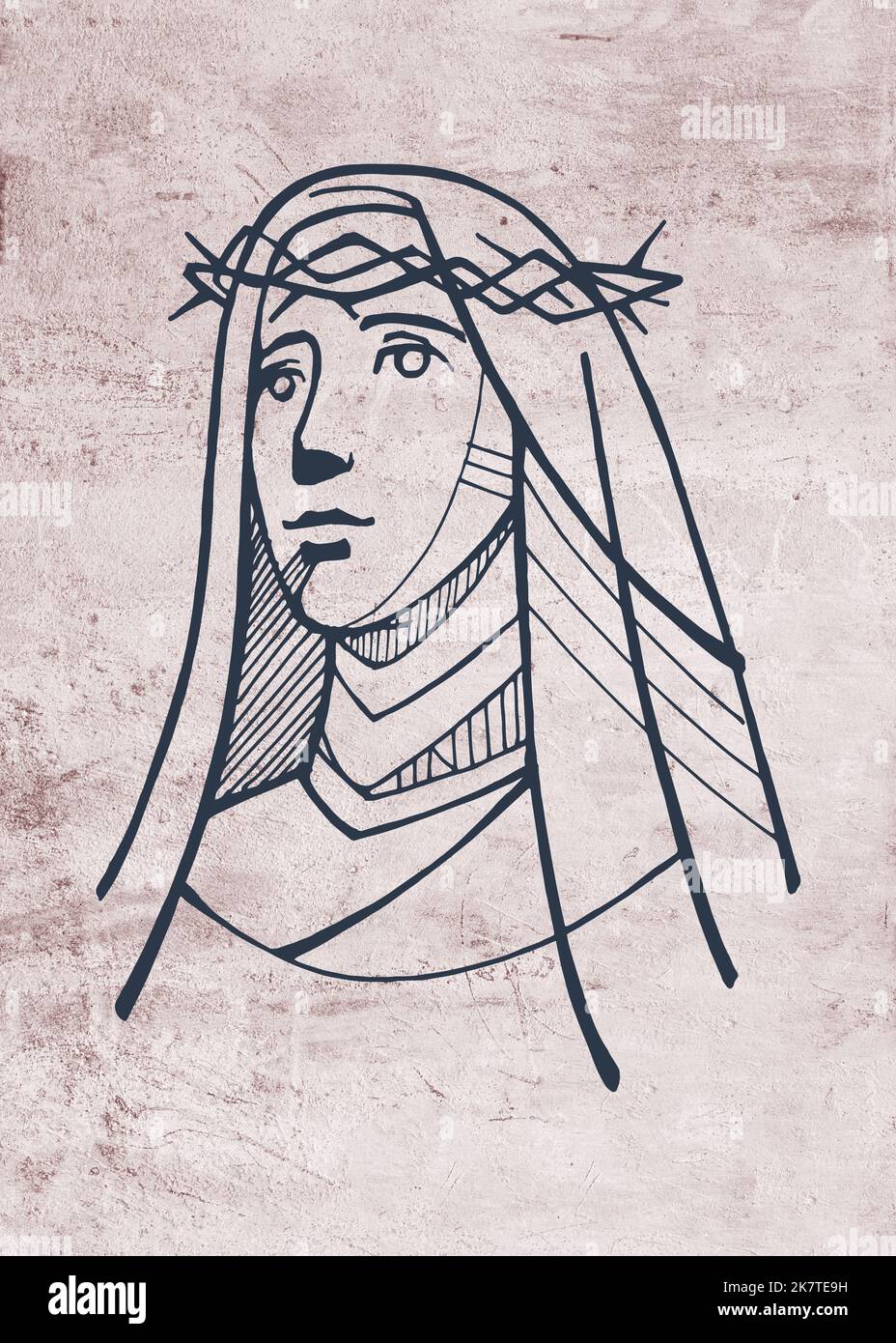 Hand drawn illustration or drawing of Catherine of Siena Stock Photo ...