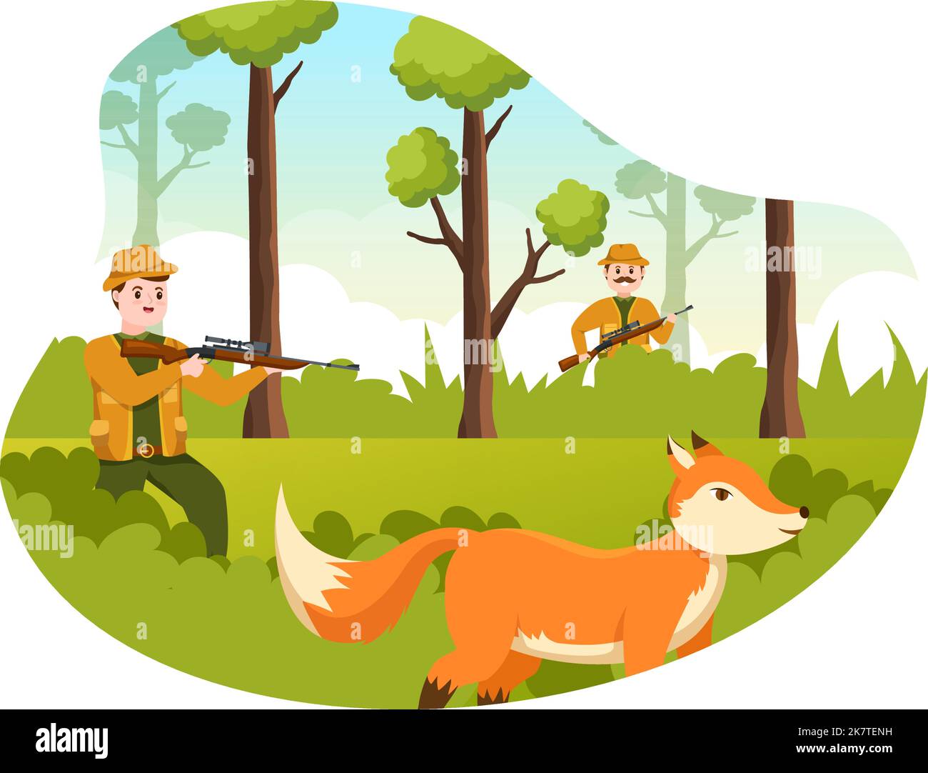 Hunter with Hunting Rifle or Weapon Shooting to Birds or Animals in the ...