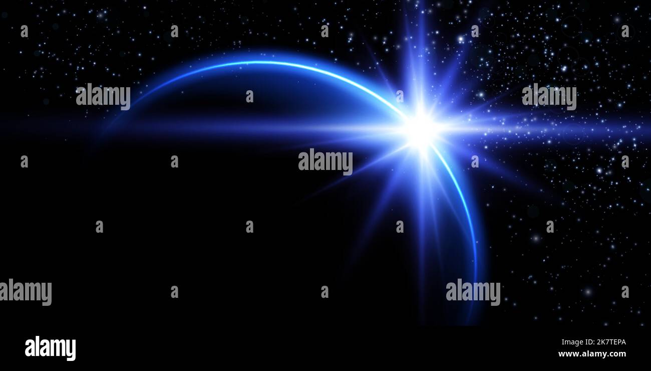 The edge of a solar eclipse on a black background, blue. Blue eclipse ...