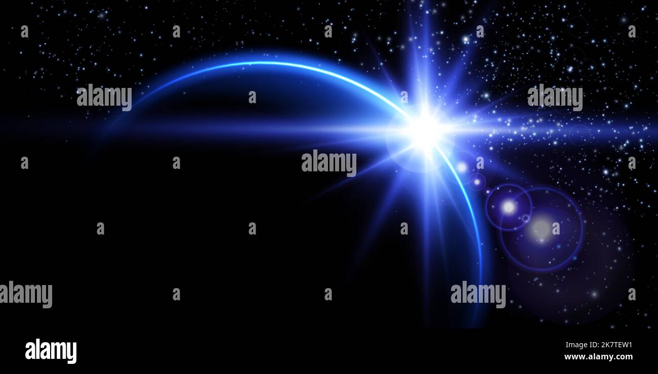 The edge of a solar eclipse on a black background, blue. Blue eclipse ...