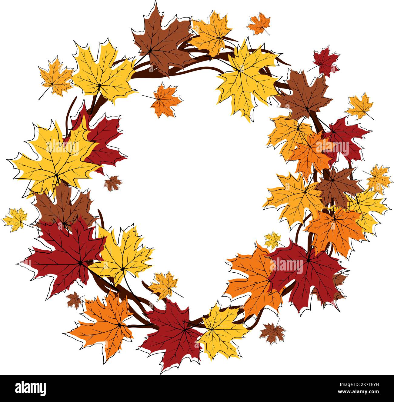 Autumn frame with blowing maple leaves over white Background. Elegant ...