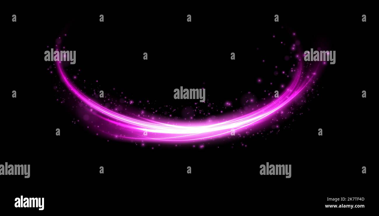 Abstract light lines of movement and speed with purple color sparkles ...