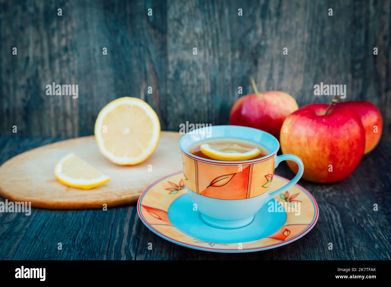 Healthy tea with lemon and apples. Vitamins, proper nutrition, health ...