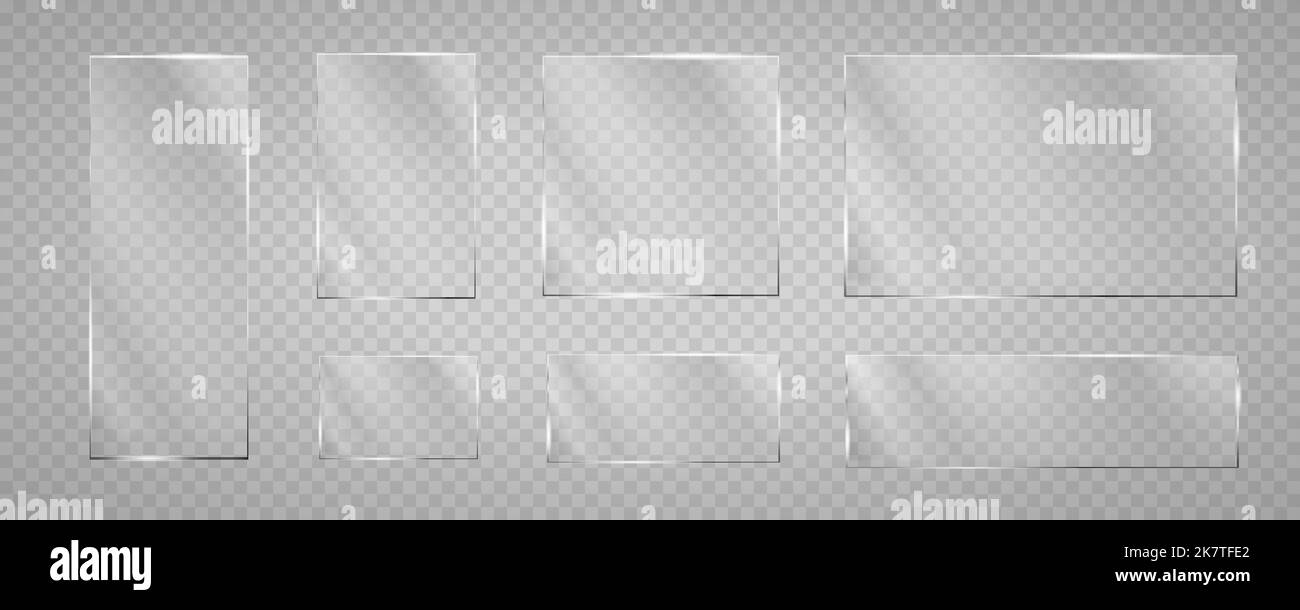 Glass plates are installed. Vector glass banners on a transparent ...