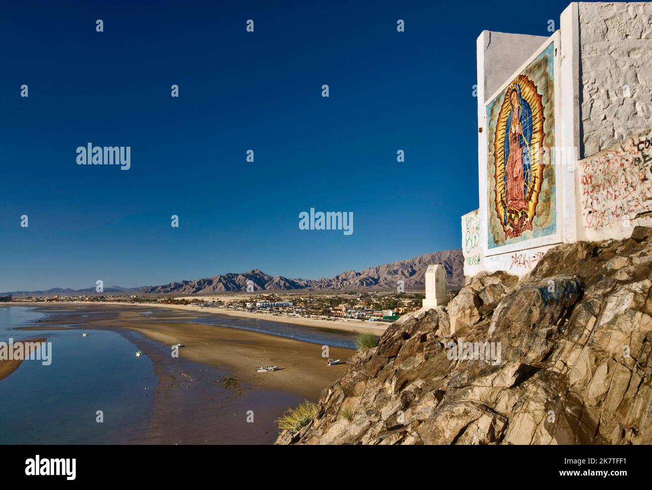 Tile mosaic of Virgin of Guadalupe at shrine on top of Cerro el ...