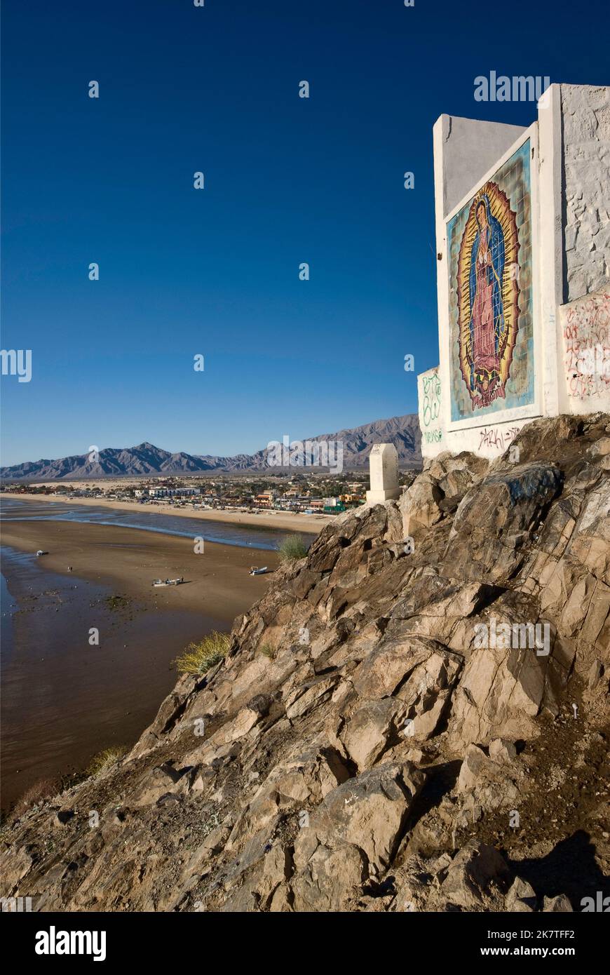 Tile mosaic of Virgin of Guadalupe at shrine on top of Cerro el ...