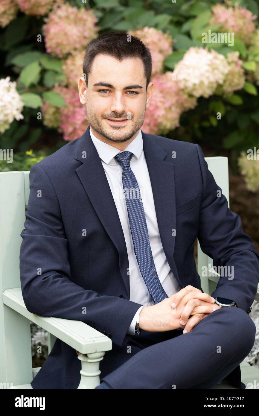 Deputy of the group Rassemblement national, Julien Rancoule poses in ...