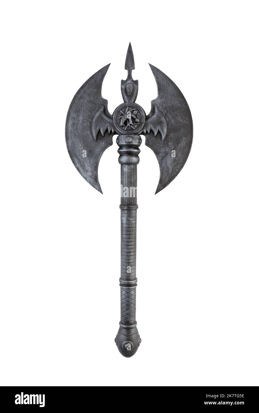 Fantasy double headed battle axe isolated on white background with ... Fantasy double headed battle axe isolated on white background with ...