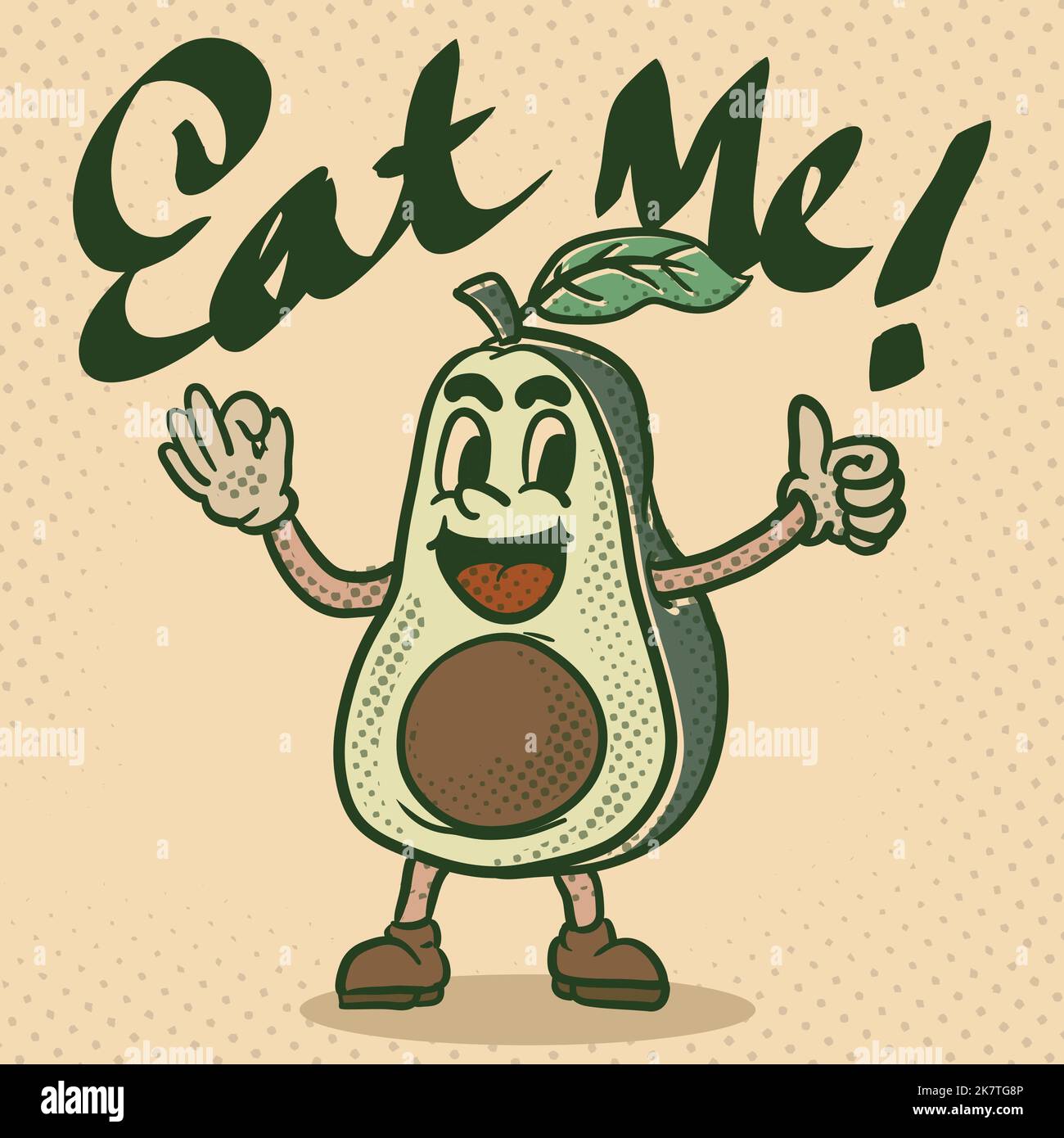 eat me avocado funky mascot retro cartoon character. isolated avocado ...