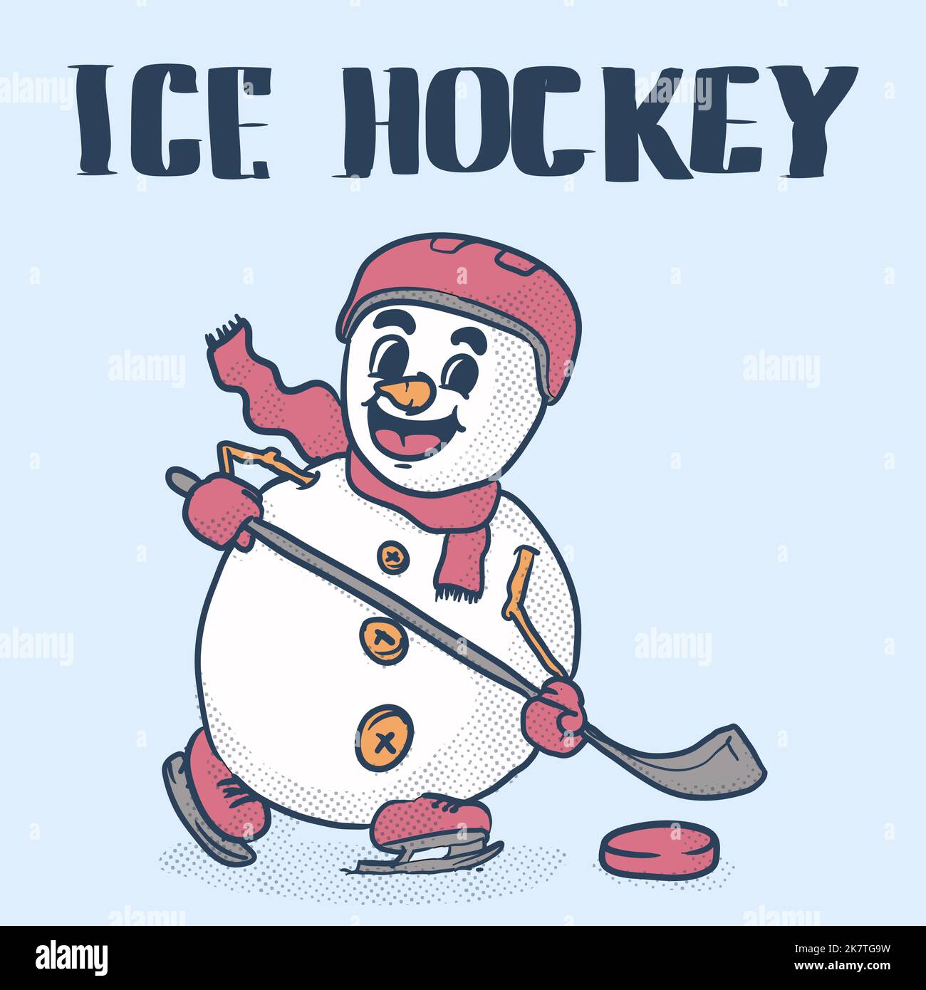 funky snowman ice hockey retro mascot . winter activity. vintage style ...