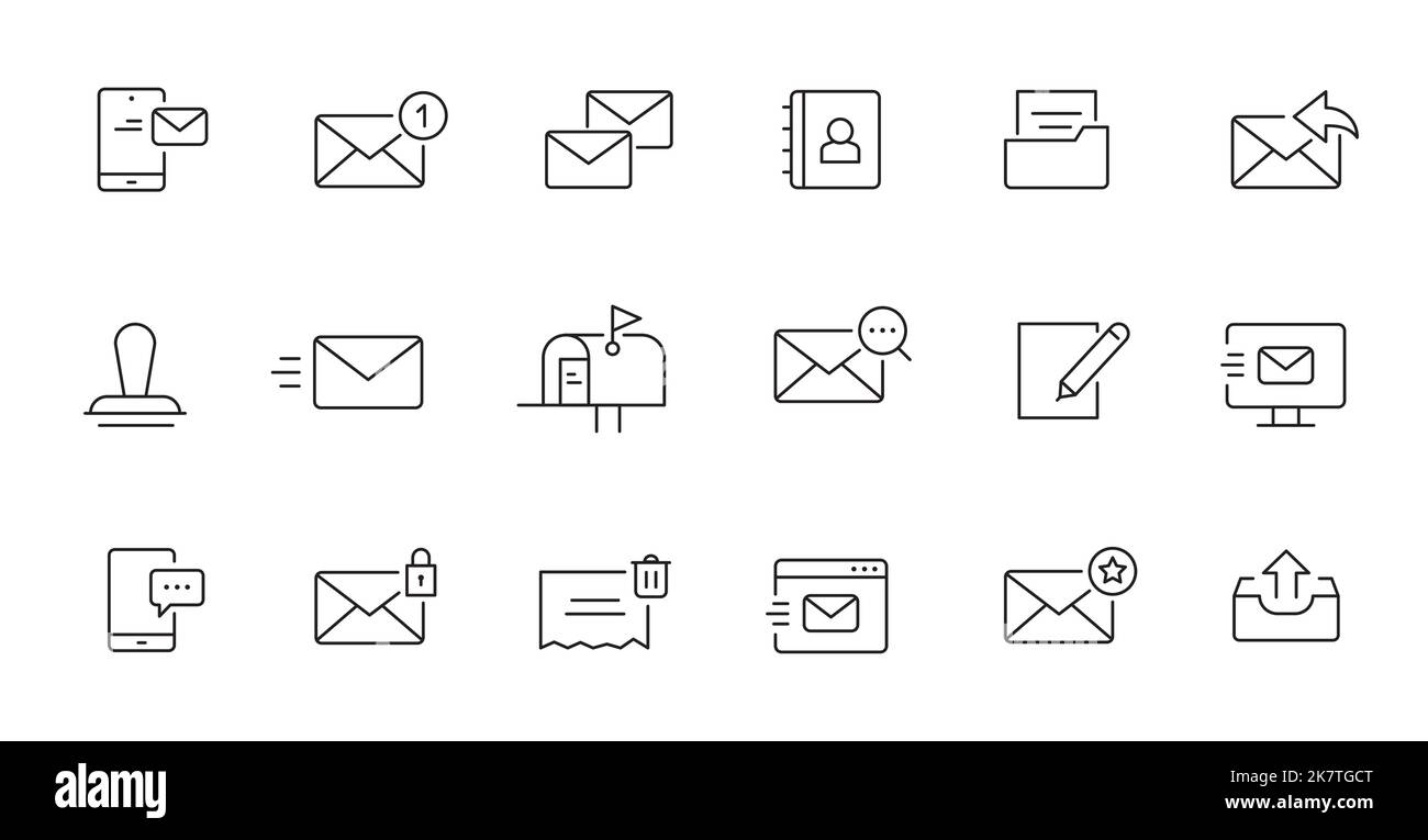 Email line icon set. Letter send, mail contact, message secure editable outline icon. Vector ...