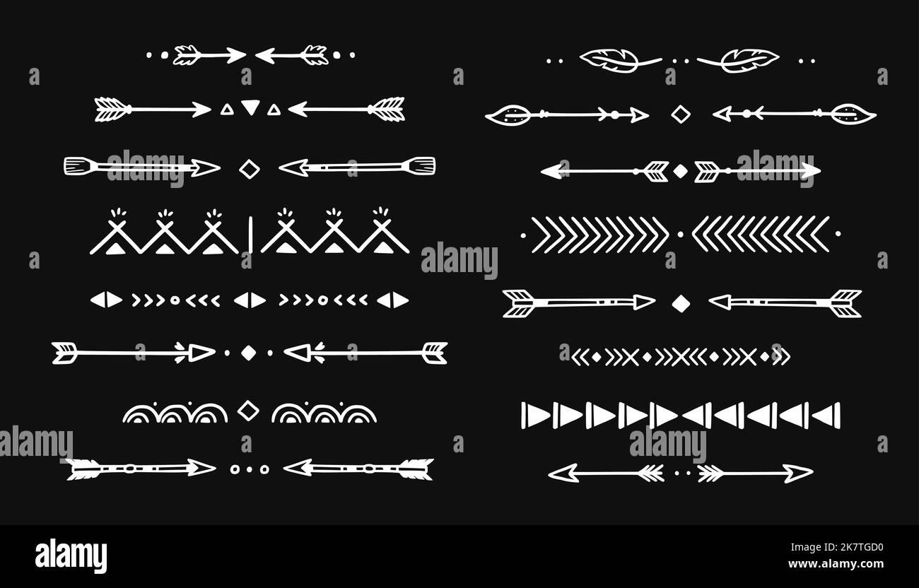 Mexican arrow hand drawn chalkboard element set. African, aztec rustic ...