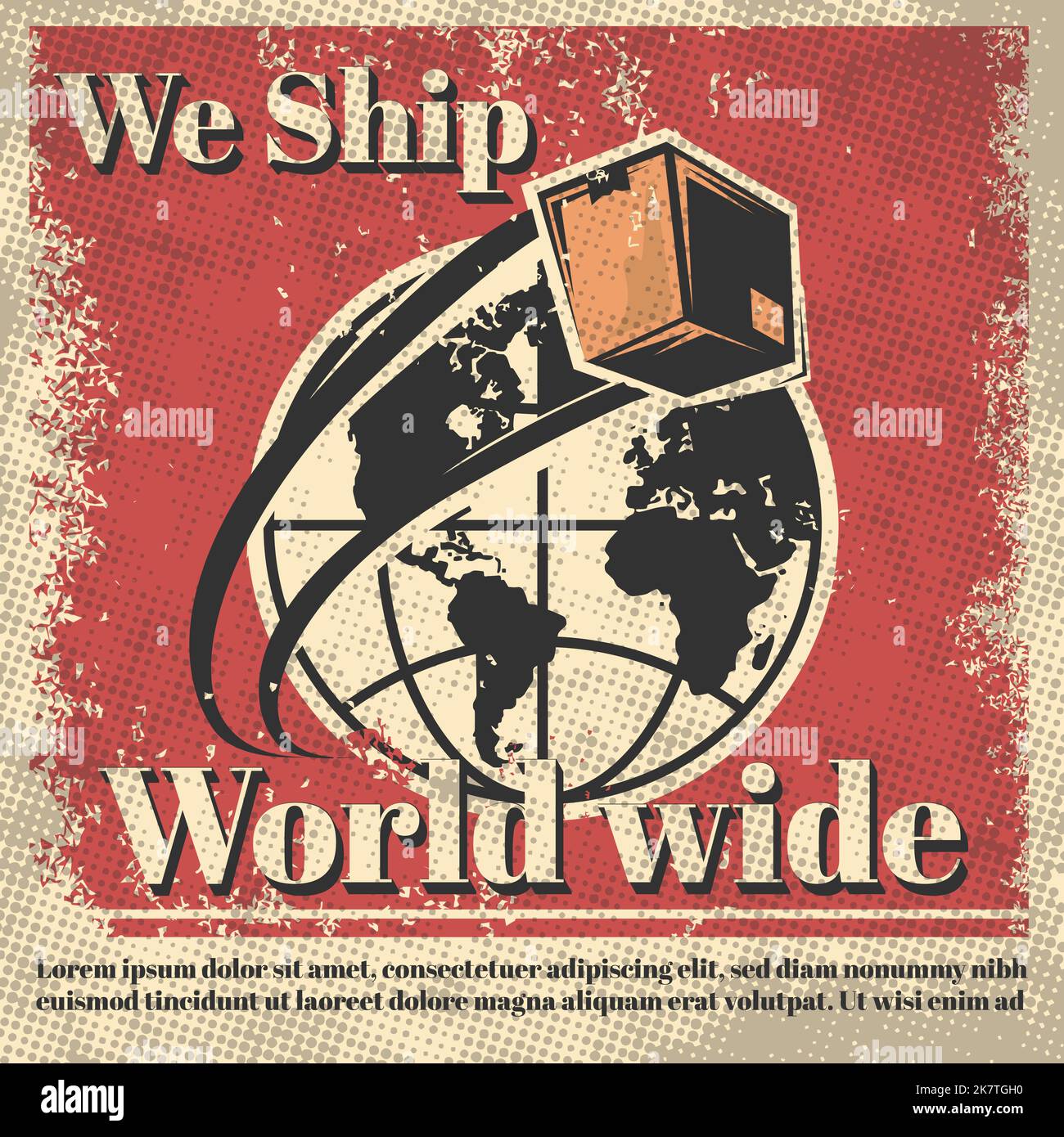 we ship world wide. promotion banner vintage style vector illustration ...