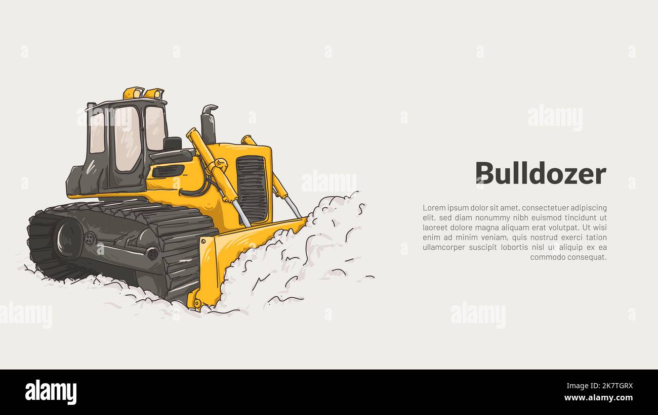 isolated bulldozer. heavy equipmet rough drawing with editable copy ...