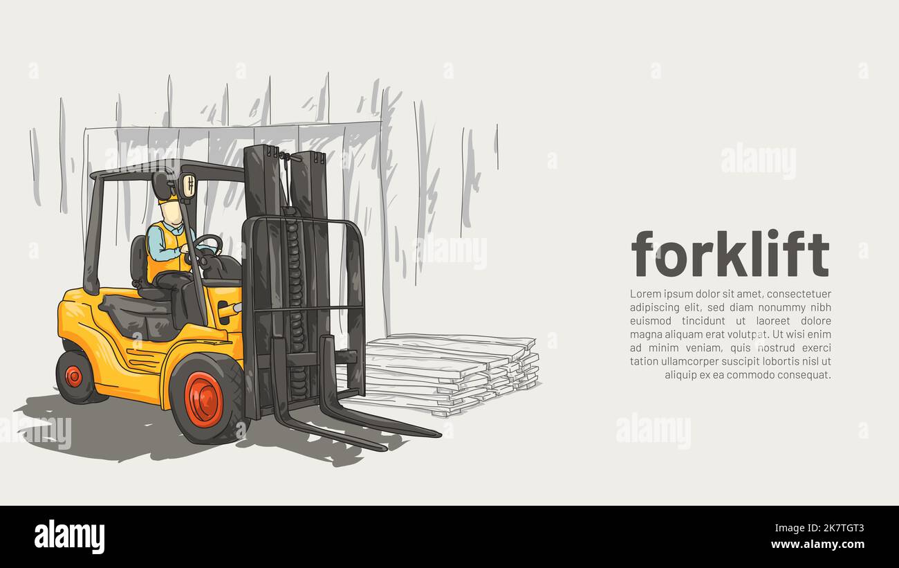 isolated forklift. heavy equipmet rough drawing with editable copy ...
