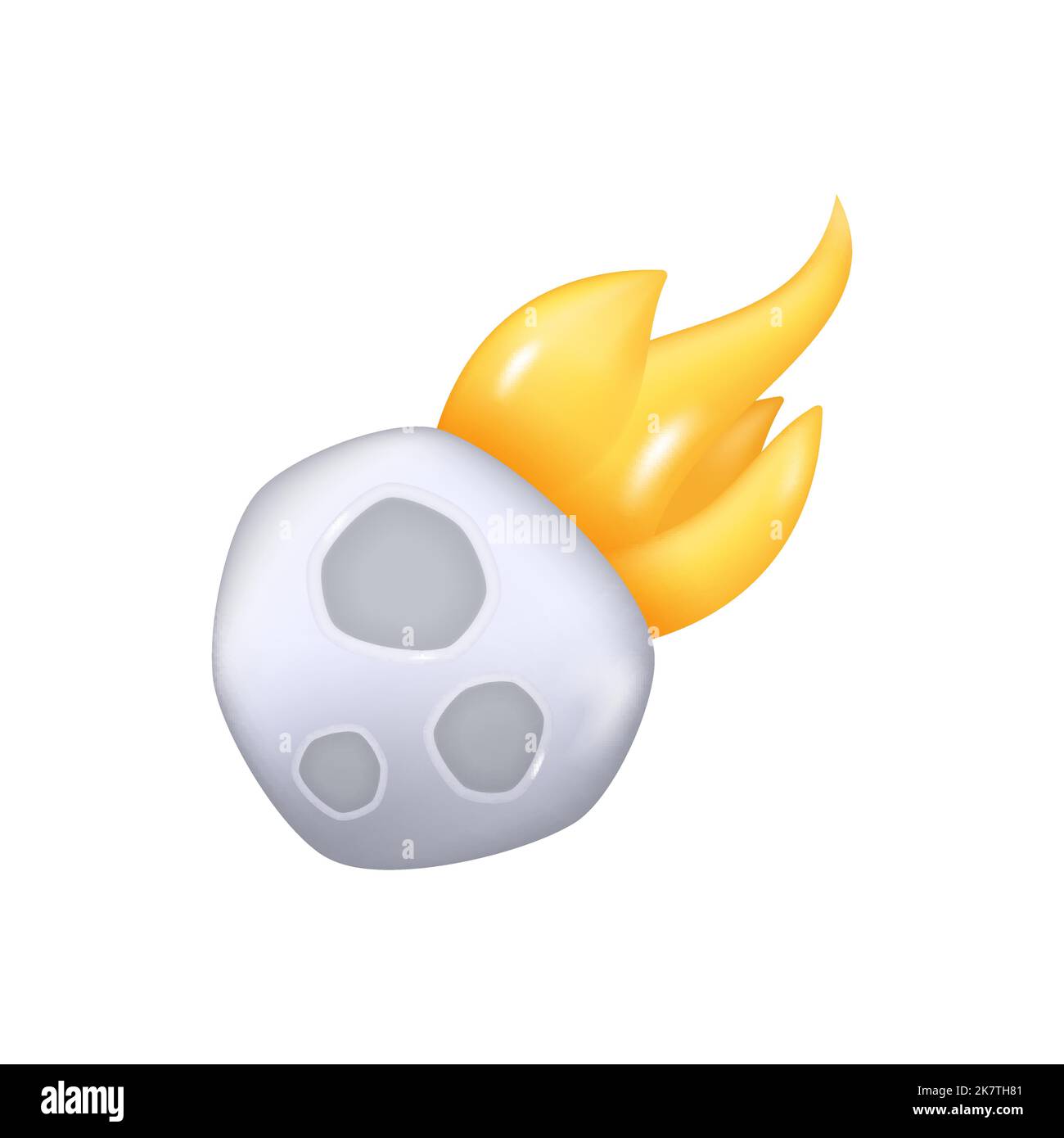 3D Meteorite Icon Isolated on White Background. Cartoon Comet with Fire ...
