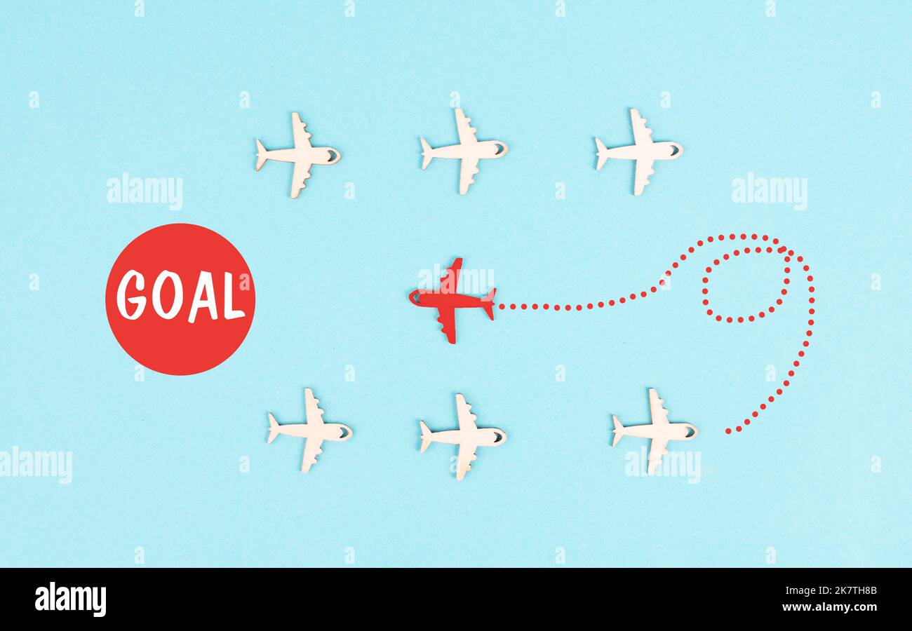Red airplane is following his goal, leadership, courage and winner ...