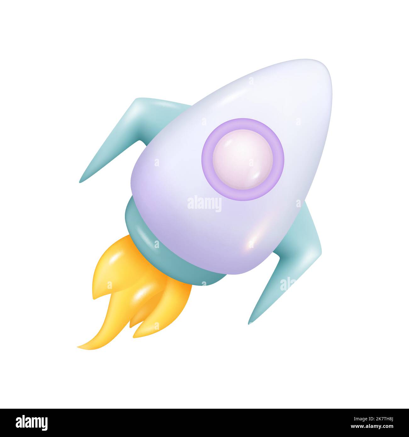 3D Space Rocket Ship Launch Isolated on White Background. White ...