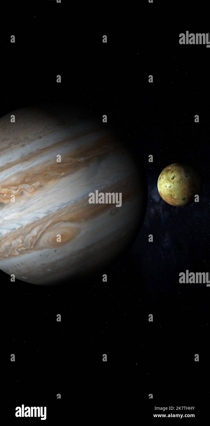 Jupiter planet and satellite Io in rotation in the outer space Stock ...