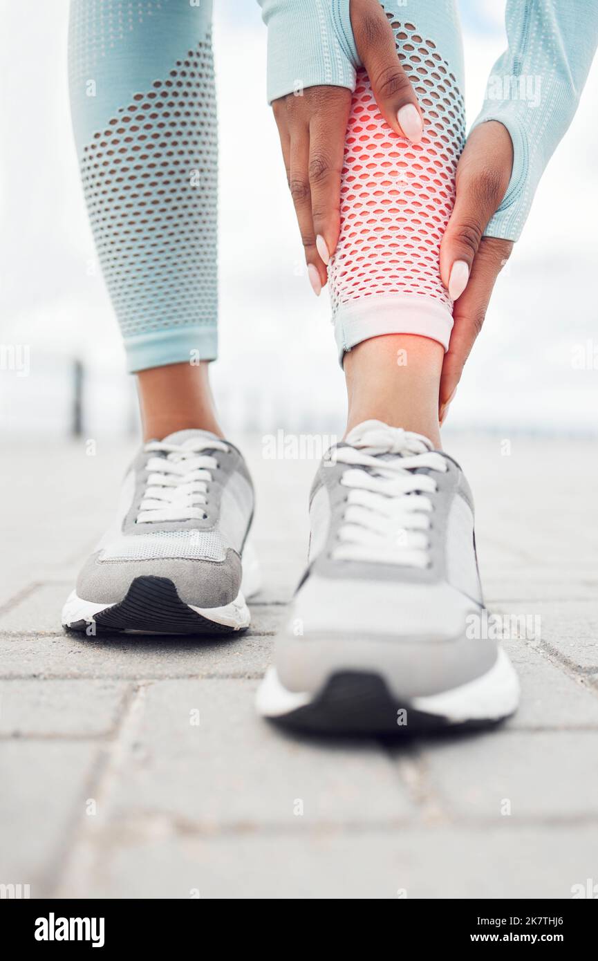 Fitness, injury and woman with shin pain during cardio exercise ...