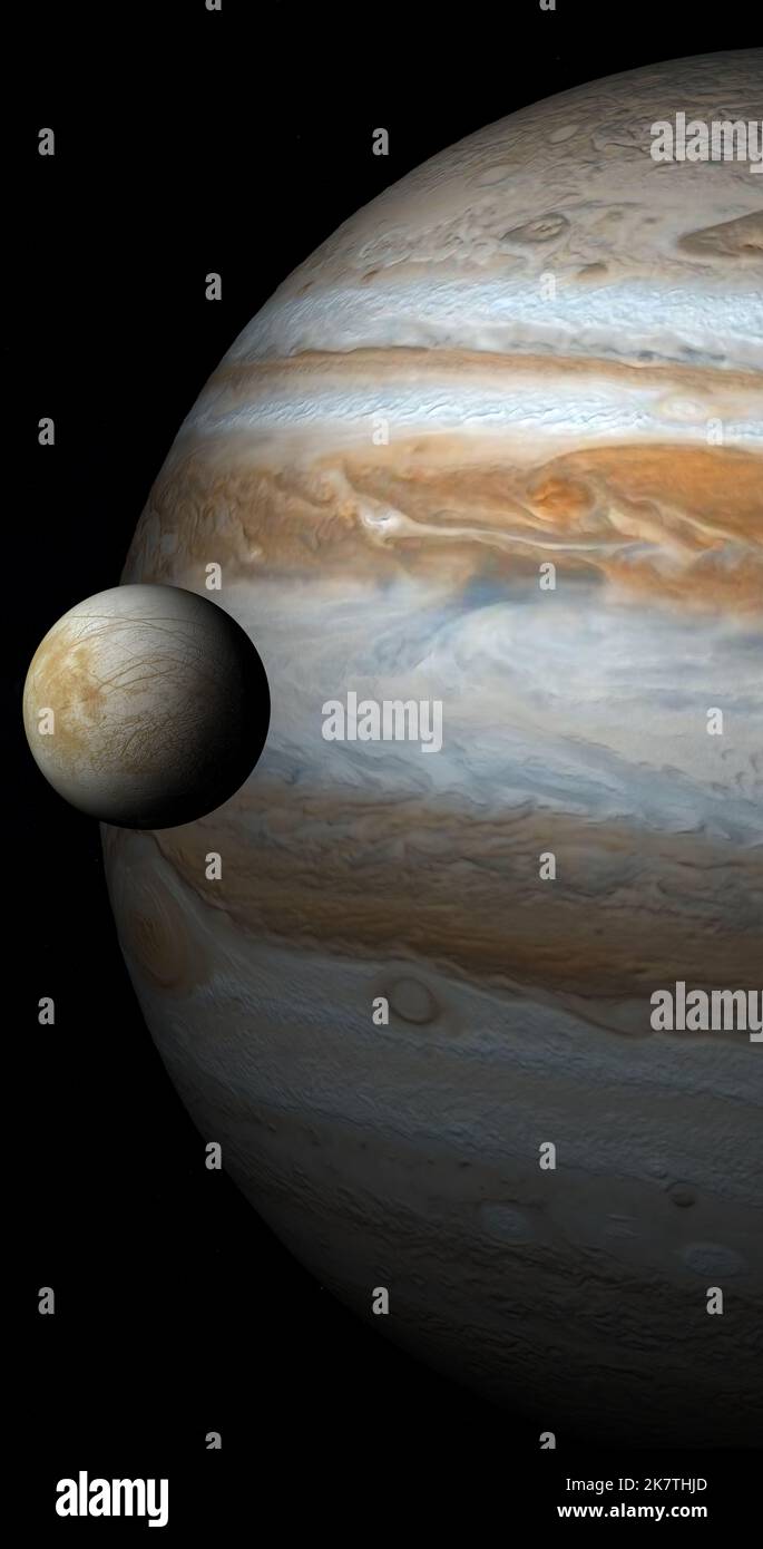 Europa moon and Jupiter planet in rotation in the outer space Stock ...