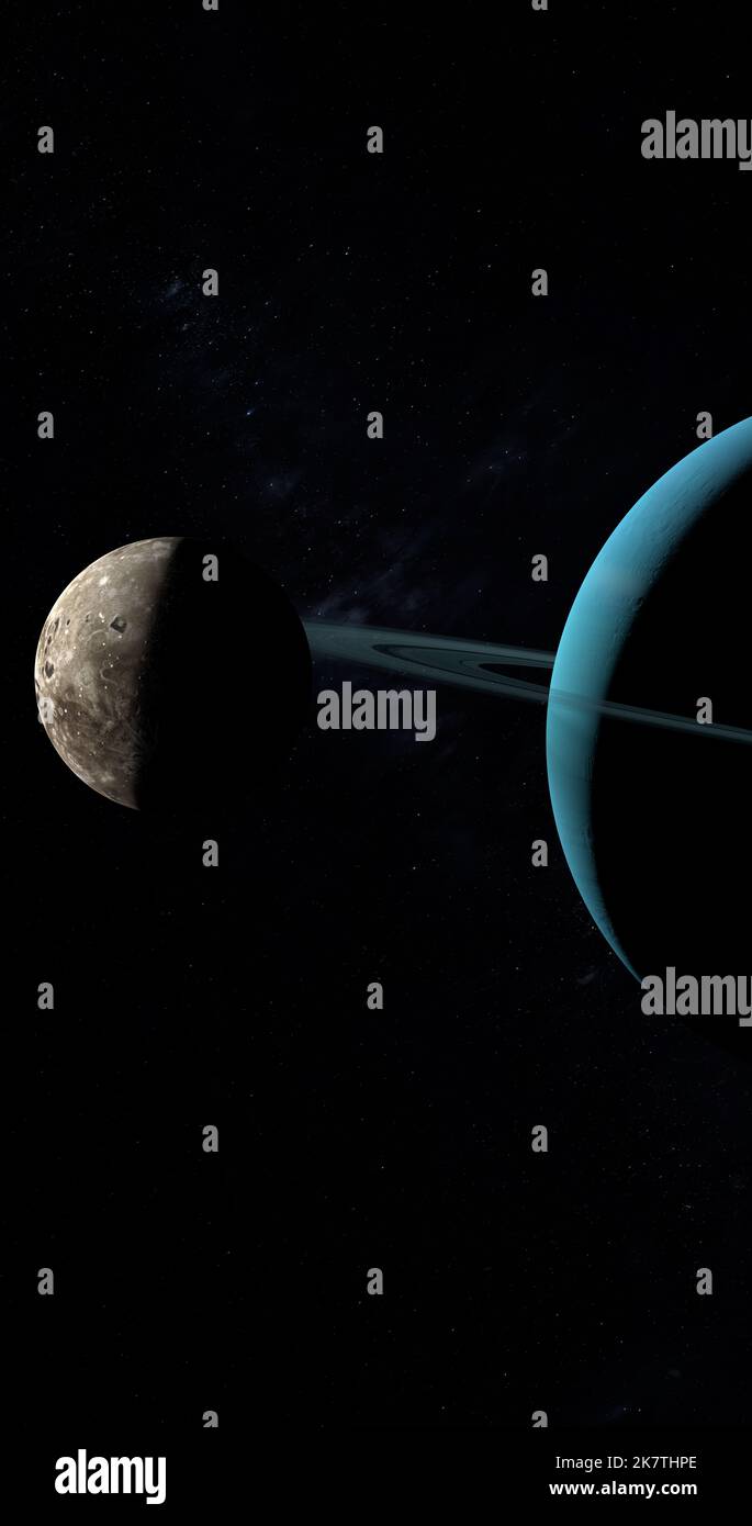 Oberon moon orbiting around Uranus planet in the outer space Stock ...