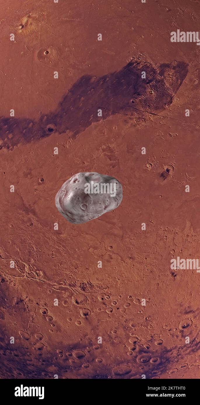 Satellite martian Phobos, Mars I, orbiting around Mars planet. 4K ...