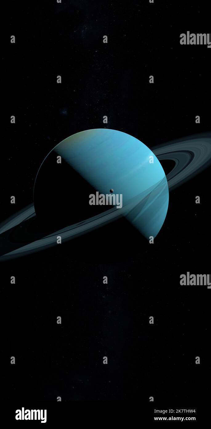 Puck, inner moon, orbiting around Uranus planet in the outer space. 4K ...