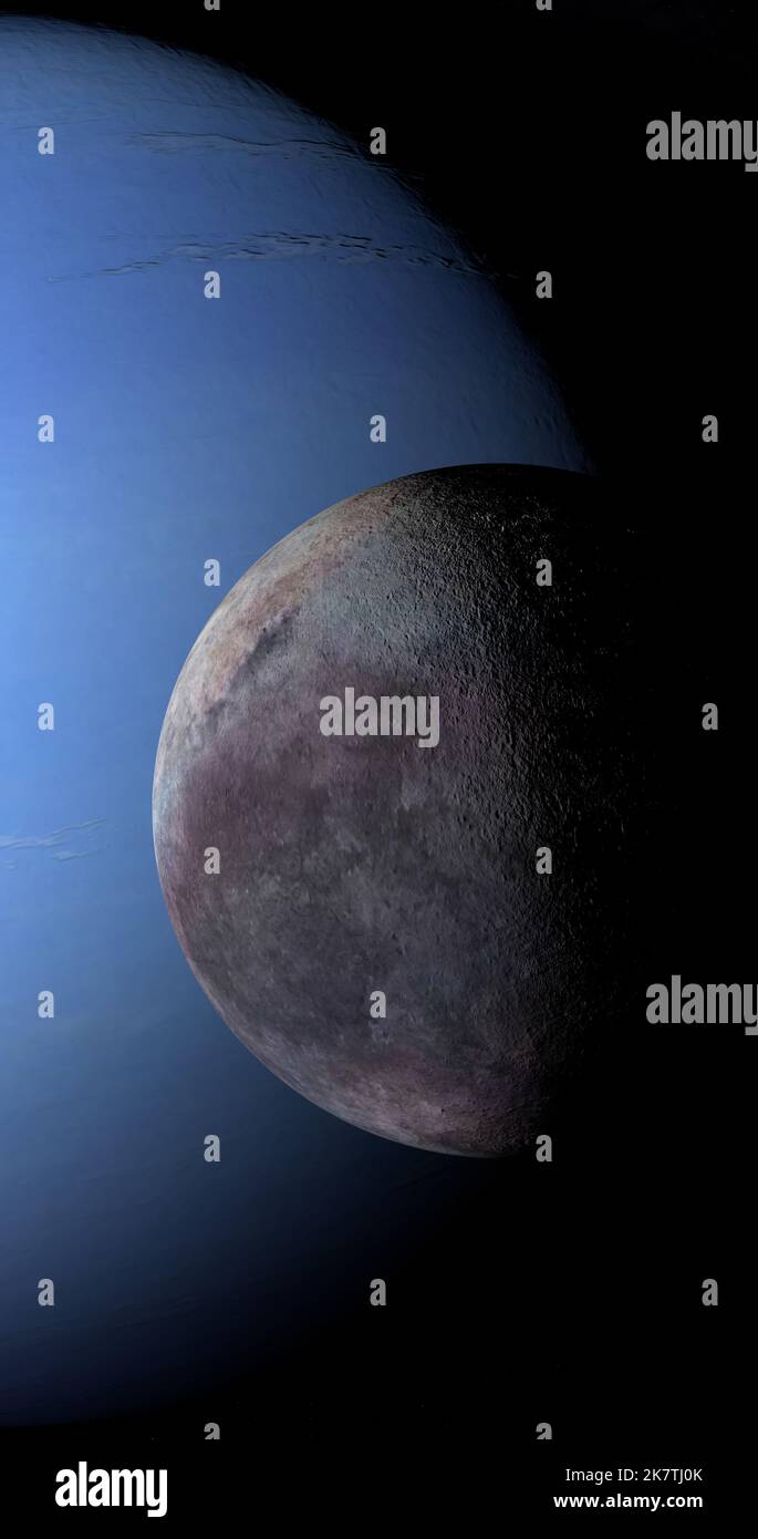 Satellite triton orbiting around Neptune planet in a retrograde orbit ...