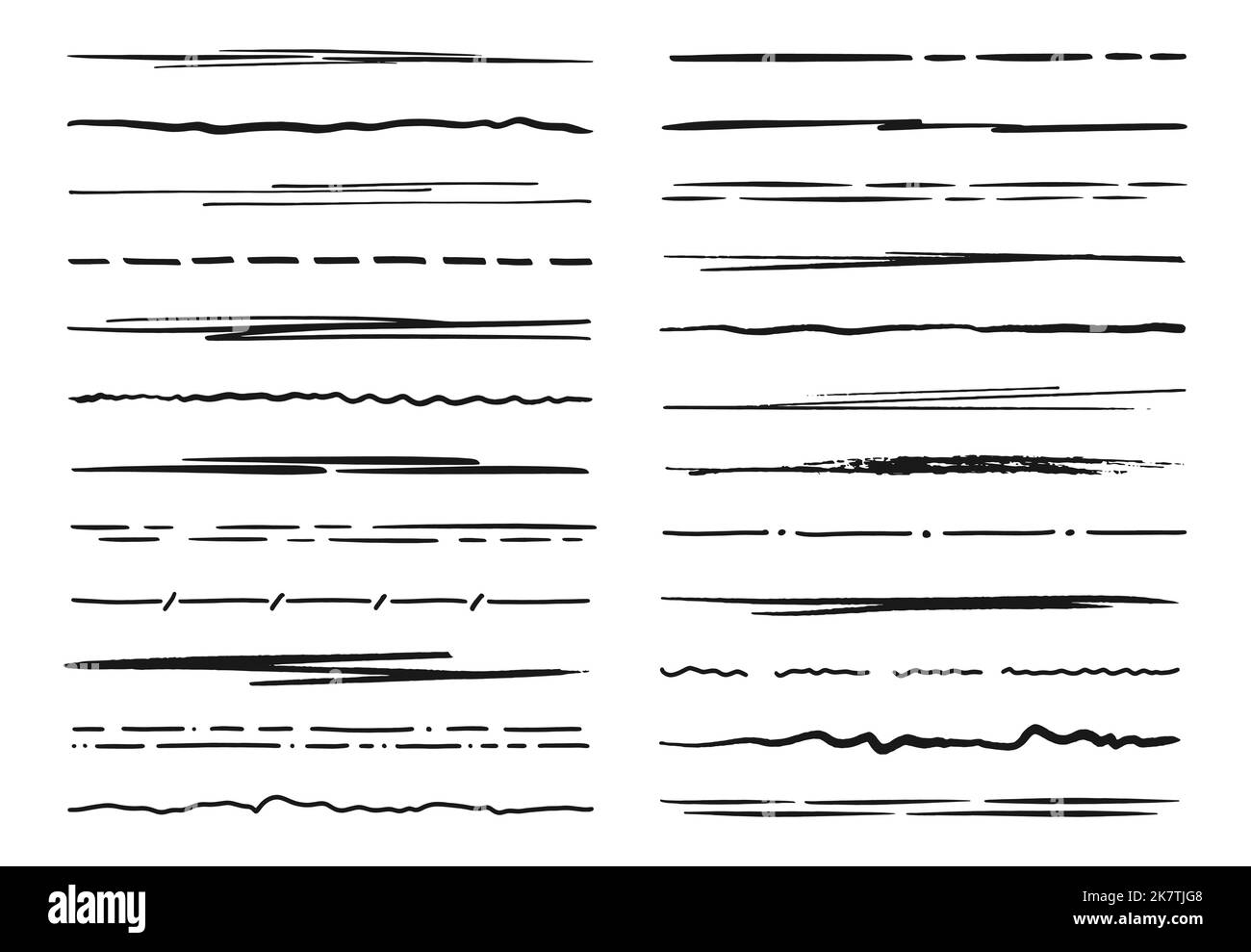 Scribble doodle underlines. Black pen, paint brush or ink rough strokes ...