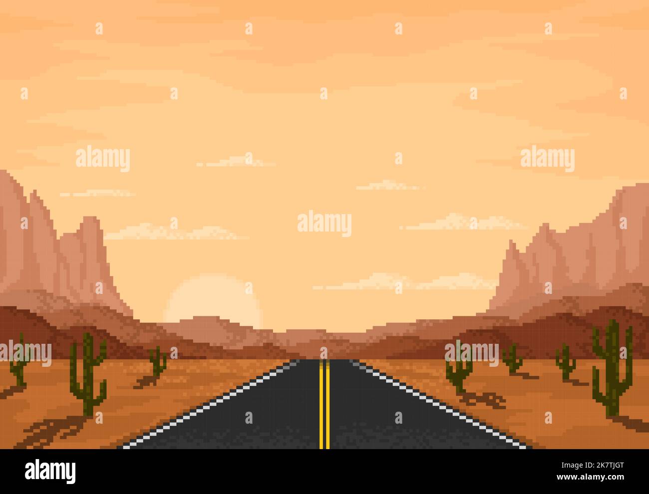 Road in the desert 8bit pixel game landscape. Indie pixel game desert ...