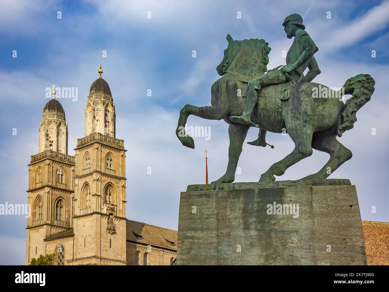 Cathedral and Hans Waldmann Statue in Zurich Stock Photo - Alamy