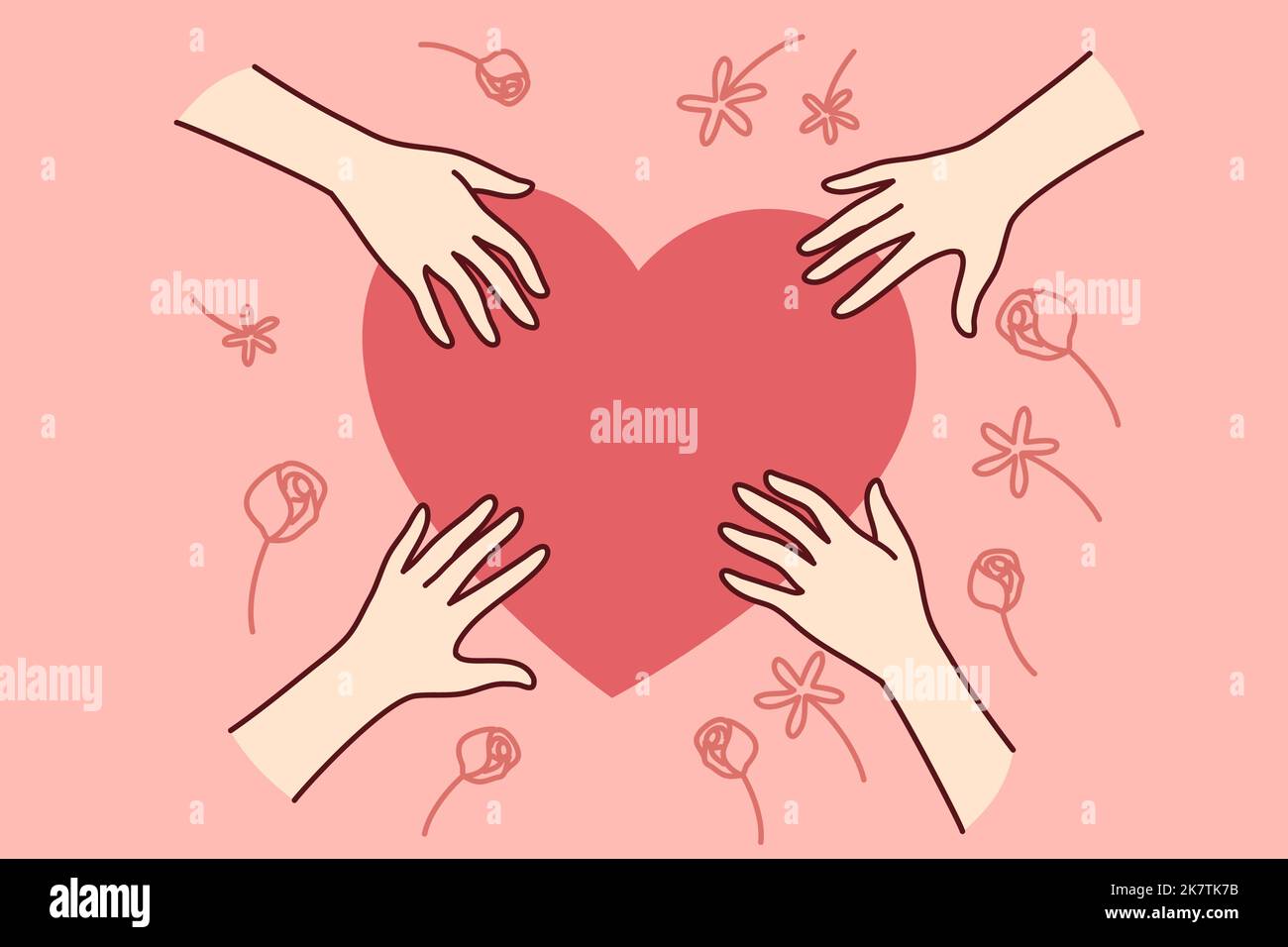 Close-up of hands near heart sign share love and care. Diverse people ...