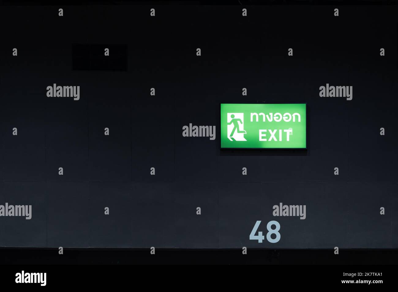 Large Emergency exit sign green light box is placed on the wall of ...