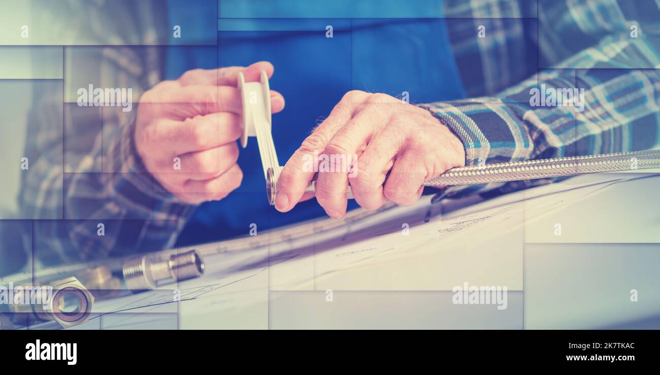 Plumber's hands putting seal tape on a thread of a plumbing fitting ...