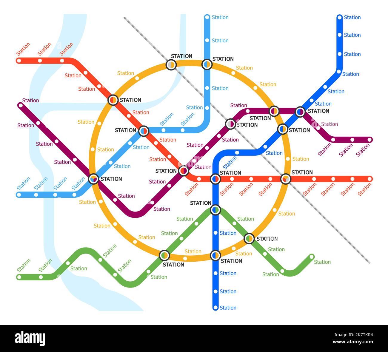 Metro, underground and subway map. Urban city railway station lines ...
