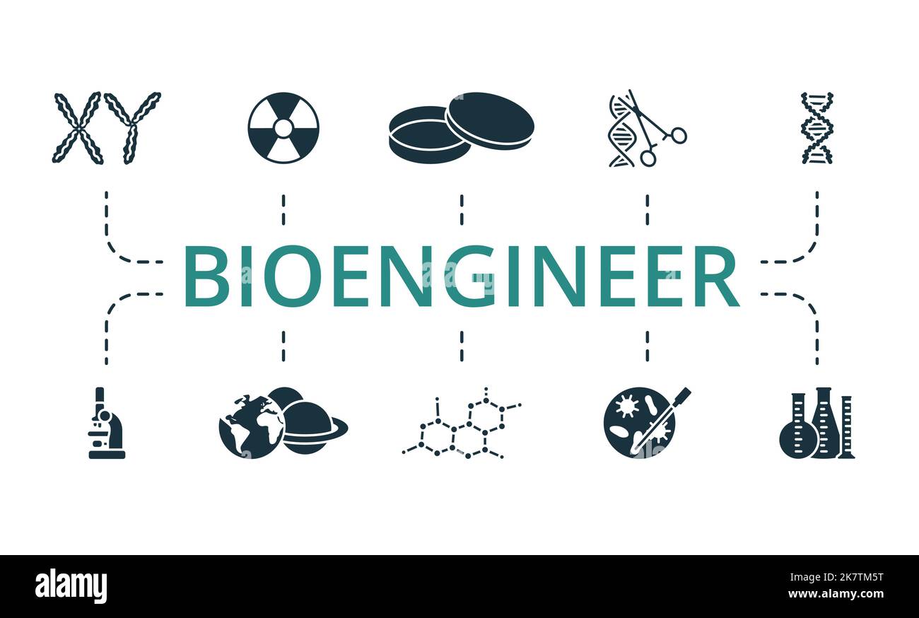 Bioengineer icon set. Monochrome simple Bioengineer icon collection ...