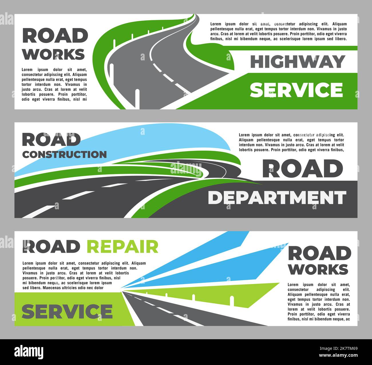 Highway road repair service banners. Asphalt road repair works service ...